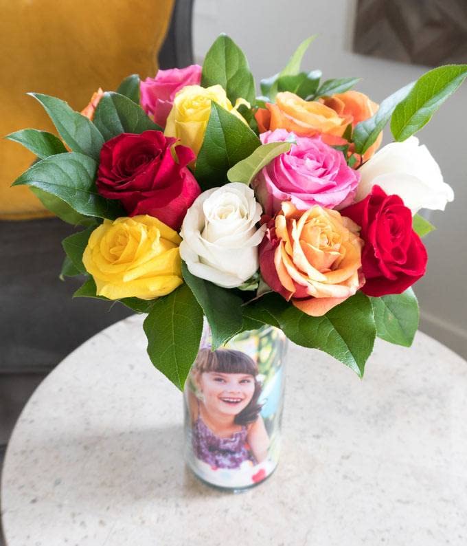 From You Flowers - One Dozen Rainbow Roses with Free Vase (Fresh Flowers)