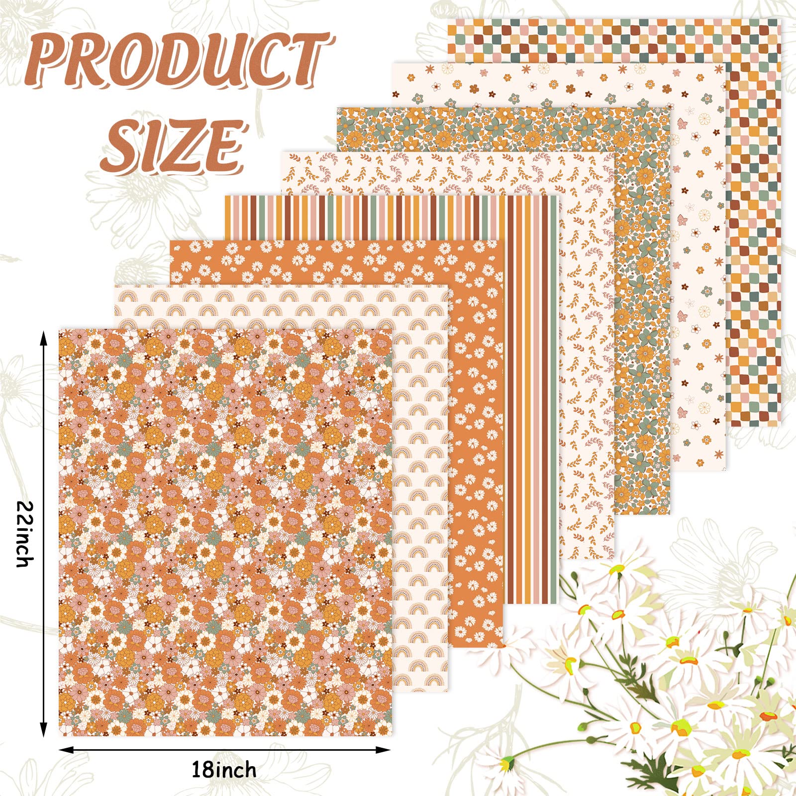 Whaline 8Pcs Boho Cotton Fabric Bundles 18 x 22 Inch Retro Floral Fat Quarters Boho Quilting Patchwork Squares Sewing Fabrics Boho Dress Apron Crafts for DIY Handmade Crafting Home Party Decor