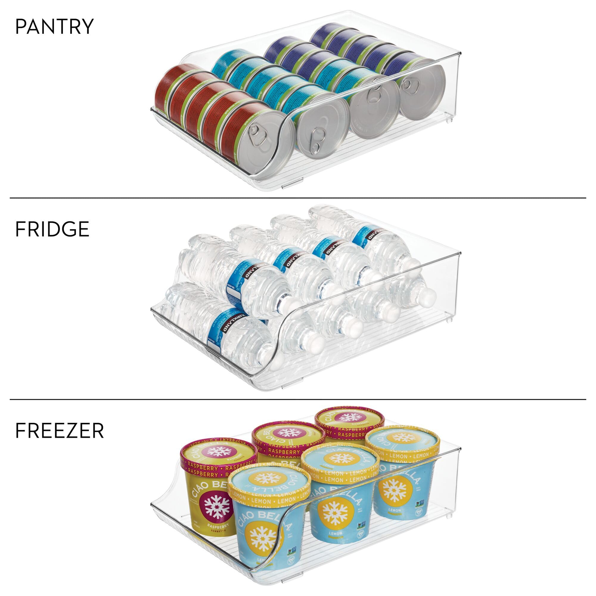 iDesign BPA-Free Plastic Water Bottle and Drink Holder Fridge Organizer Bin for Kitchen, Basement, Garage Fridge – Set of 2, 9" x 13.75" x 4", Clear Plastic
