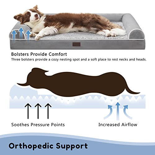 WESTERN HOME Orthopedic Dog Beds for Large Dogs, Foam Pet Sofa with Waterproof Lining, Removable Washable Cover and Nonskid Bottom, Dog Couch Bed for Comfortable Sleep