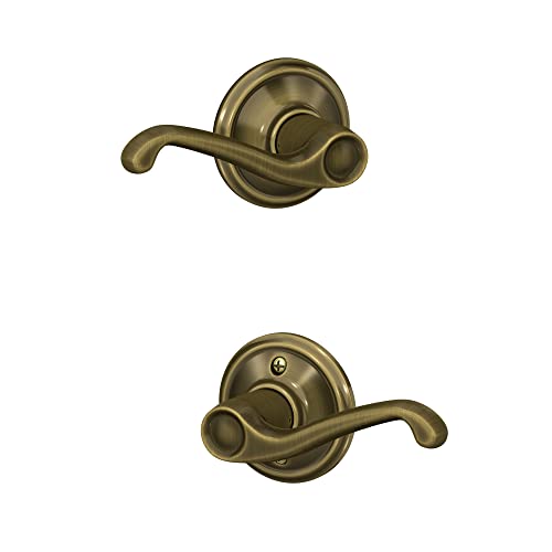 Schlage F10 V FLA 609 Flair Door Lever, Hall & Closet Passage Lock, Antique Brass