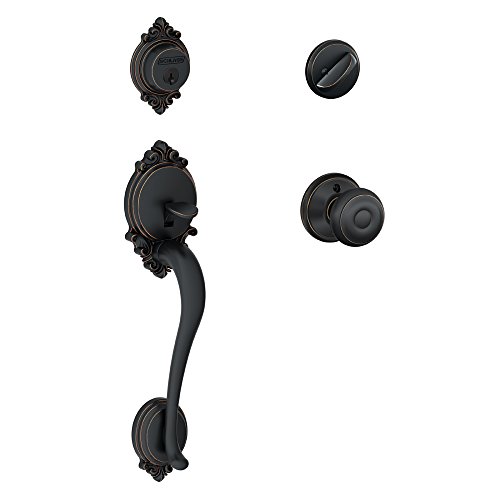 SCHLAGE Brookshire Single Cylinder Handleset and Georgian Knob, Aged Bronze (F60 BRK 716 GEO)