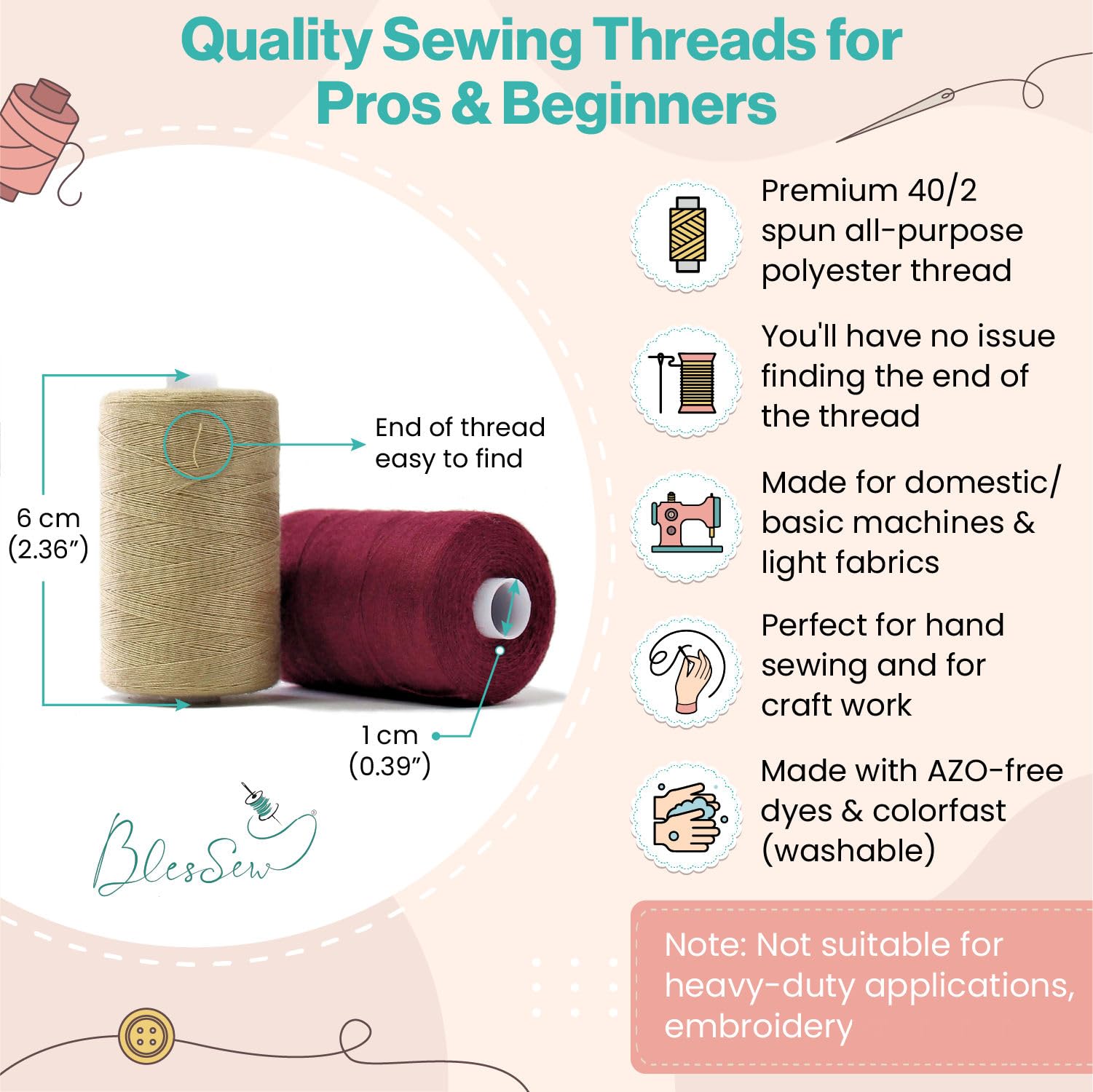 Sewing Thread - 24 Polyester Threads for Hand Stitching, Quilting & Sewing Machine - Set of 1000 yds Per Spool - 20 Colors Plus 2 x White & 2 x Black