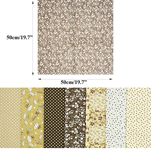 Pofik 7 pcs/lot Quilting Fabric Bundles,100% Cotton Fat Quarters Printed Craft Fabric, 20 x 20 inches (50cm x 50cm) Precut Squares Sheets for Patchwork DIY Craft Sewing (Brown)