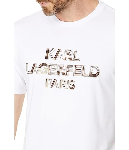 KARL LAGERFELD Paris Karl Color-Block/Lines Logo Tee White LG