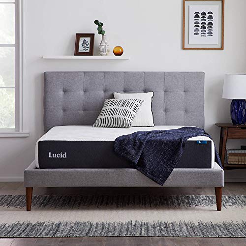 Lucid 10 Inch Memory Foam Plush – Gel Infusion- Hypoallergenic Bamboo Charcoal- Queen Size Mattress,White