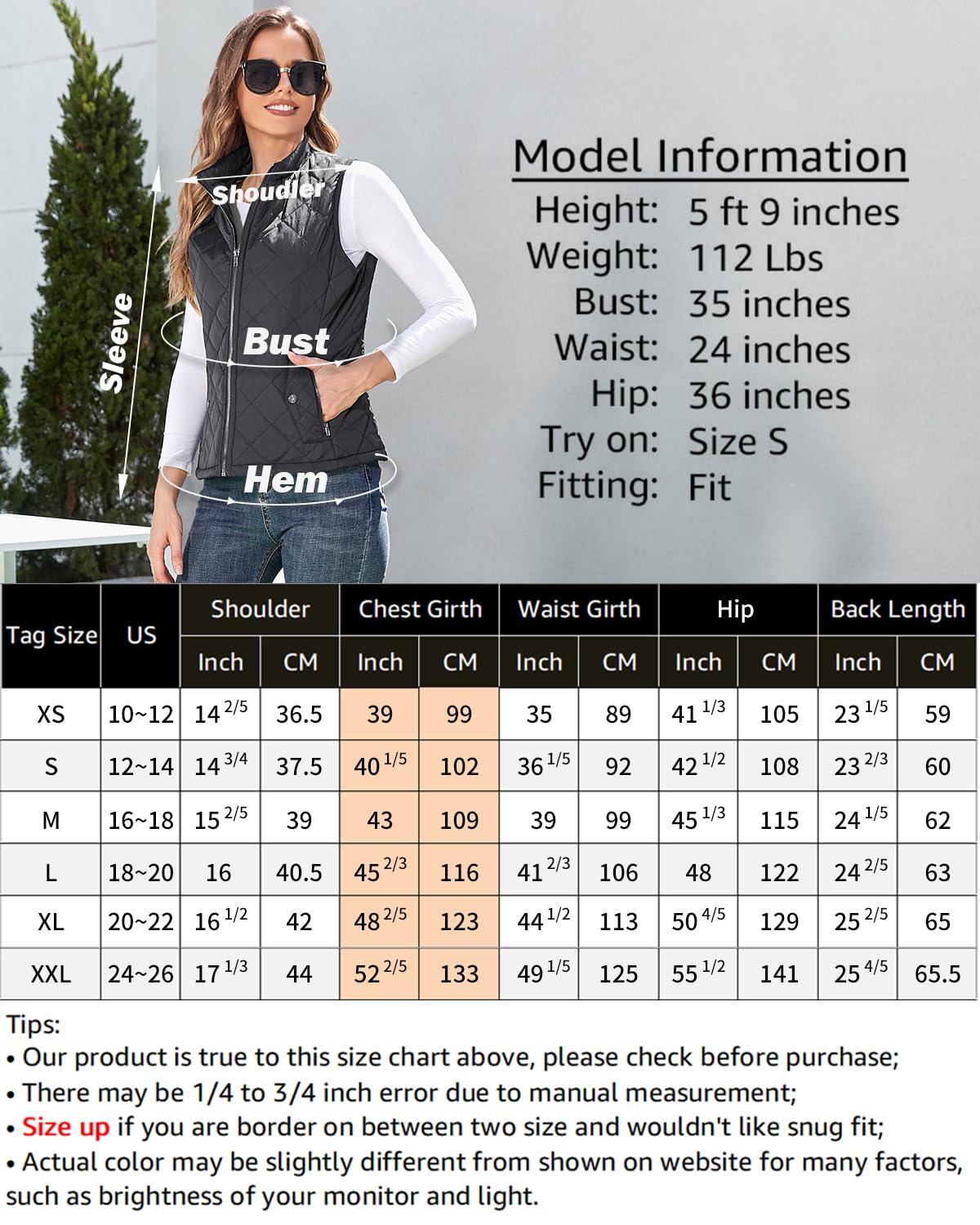LONGKING 2025 Upgraded, Women's Outwear Vest With One Inner Pocket - Stand Collar Lightweight Zip Quilted Vest for Women