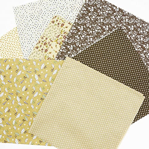 Pofik 7 pcs/lot Quilting Fabric Bundles,100% Cotton Fat Quarters Printed Craft Fabric, 20 x 20 inches (50cm x 50cm) Precut Squares Sheets for Patchwork DIY Craft Sewing (Brown)