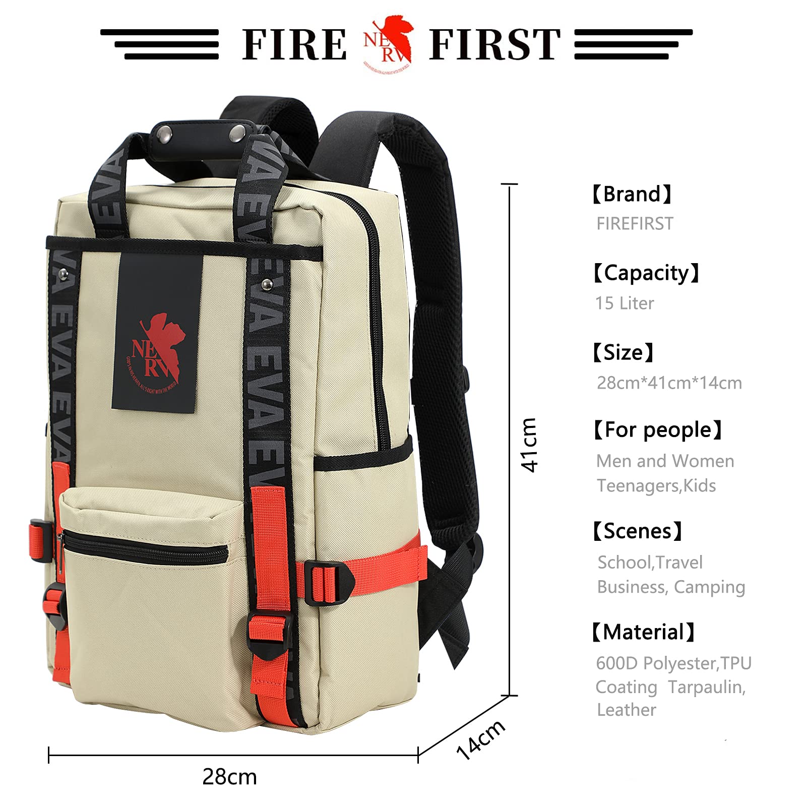 FIREFIRST Evangelion Travel Laptop Backpack,Ruck Sack With Symbol Tag,Water Resistant College School Daypack