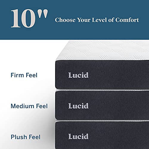 Lucid 10 Inch Memory Foam Plush – Gel Infusion- Hypoallergenic Bamboo Charcoal- Queen Size Mattress,White