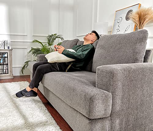 PaPaJet Sofa, Deep Seat Sofa-Contemporary Chenille Sofa Couch, 3 Seater Sofa for Living Room-Oversized Sofa, Grey Comfy Sofa
