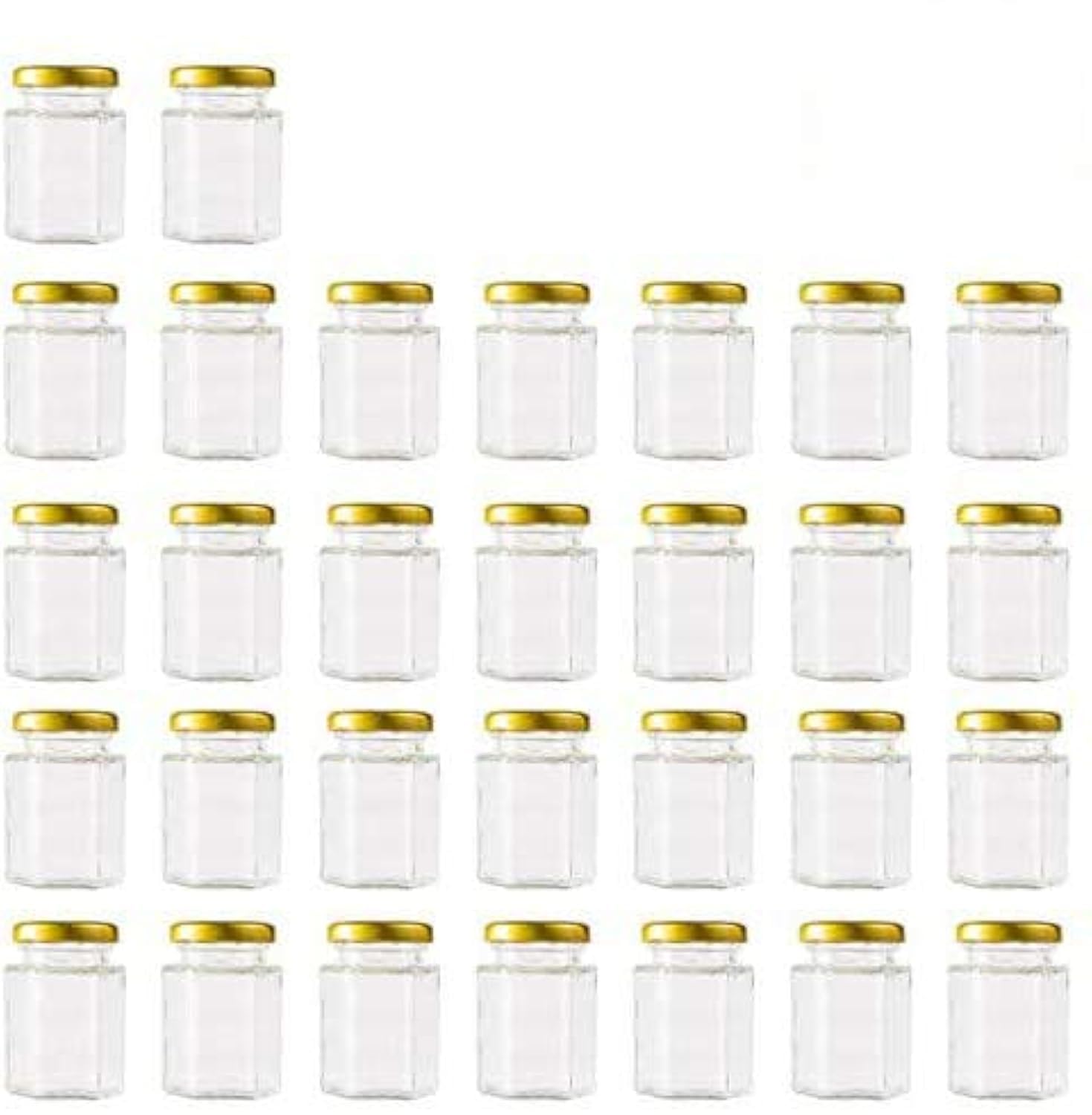 Encheng 4 oz Clear Hexagon Jars,Small Glass Jars With Lids(Golden),Mason Jars For Herb,Foods,Jams,Liquid,Spice Jars For Storage 30 Pack