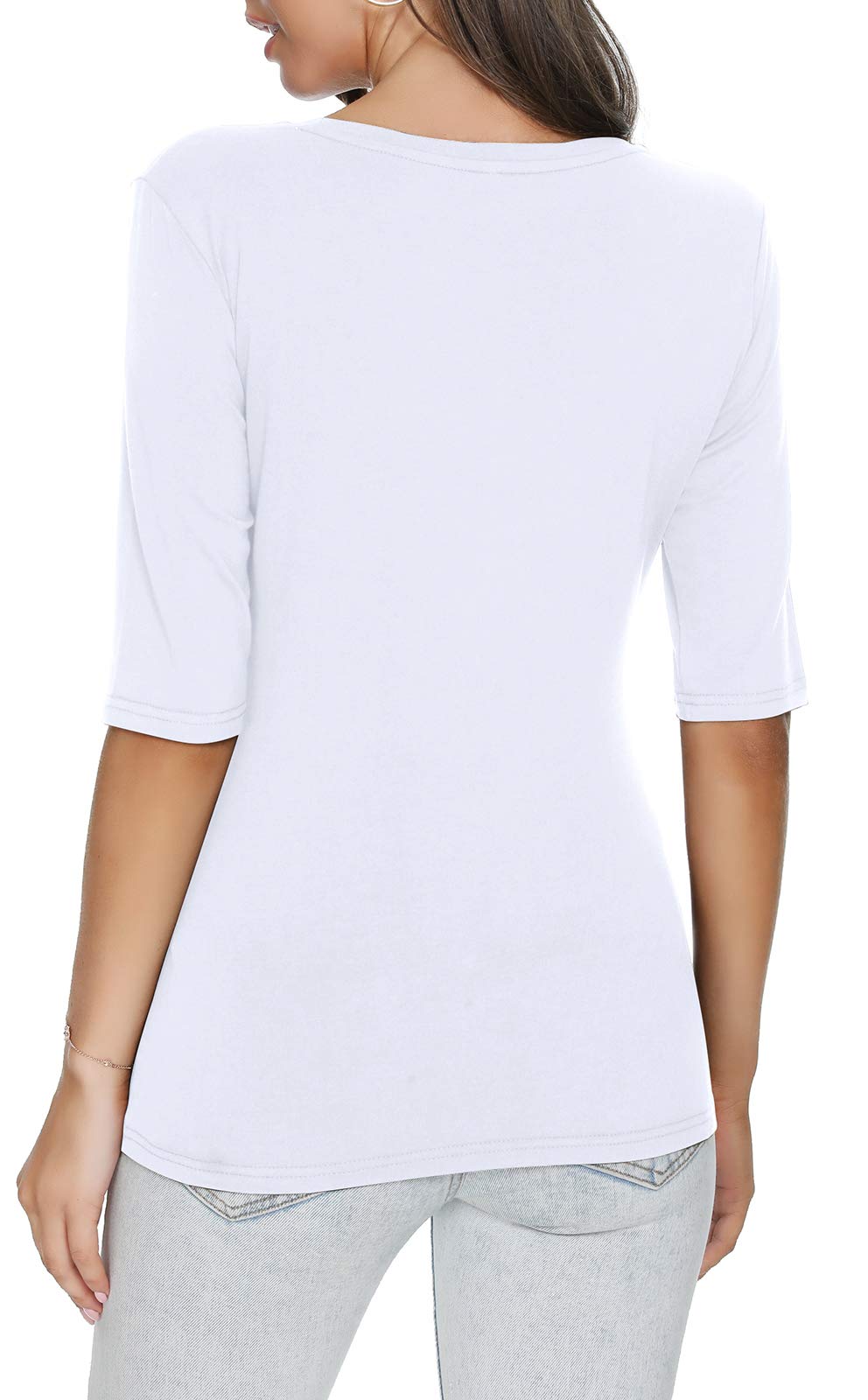 LINDLOOK Women's Casual Round Neck Half Sleeve T Shirt Solid Basic Plain Cotton Tops(White/O-Neck,S)
