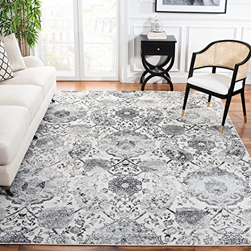 SAFAVIEH Madison Collection 9' x 12' Cream Silver MAD600D Boho Chic Glam Paisley Non-Shedding Living Room Bedroom Dining Home Office Area Rug
