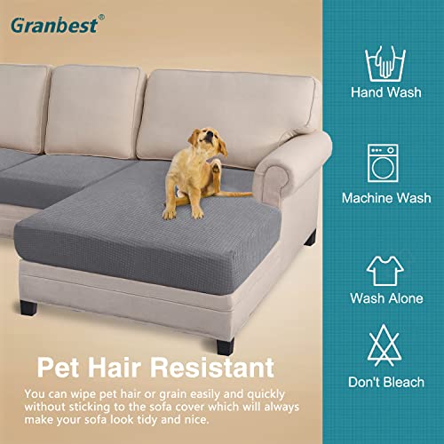 Granbest 4 Piece Waterproof Sectional Cushion Cover for L Shape Sofa, Stretch Separate Cushion Chaise Lounge Cover Elastic Furniture Protector for Kids, Pets, Dogs(3 Seater+Chaise,LightGray)