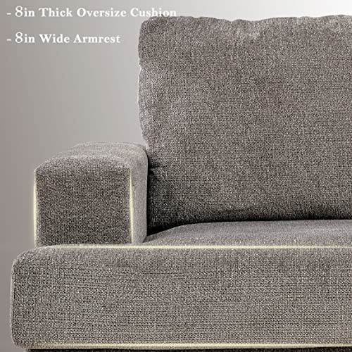 PaPaJet Sofa, Deep Seat Sofa-Contemporary Chenille Sofa Couch, 3 Seater Sofa for Living Room-Oversized Sofa, Grey Comfy Sofa