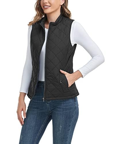 LONGKING 2025 Upgraded, Women's Outwear Vest With One Inner Pocket - Stand Collar Lightweight Zip Quilted Vest for Women