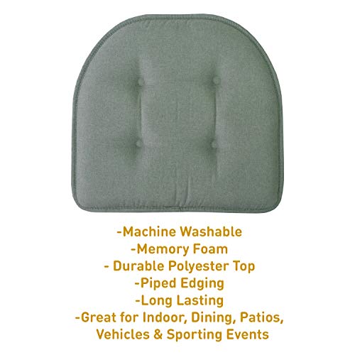 Sweet Home Collection Chair Cushion Memory Foam Pads Tufted Slip Non Skid Rubber Back U-Shaped 17" x 16" Seat Cover, 6 Count (Pack of 1), Scuba Green