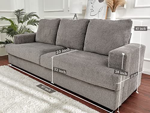 PaPaJet Sofa, Deep Seat Sofa-Contemporary Chenille Sofa Couch, 3 Seater Sofa for Living Room-Oversized Sofa, Grey Comfy Sofa