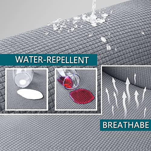Granbest 4 Piece Waterproof Sectional Cushion Cover for L Shape Sofa, Stretch Separate Cushion Chaise Lounge Cover Elastic Furniture Protector for Kids, Pets, Dogs(3 Seater+Chaise,LightGray)