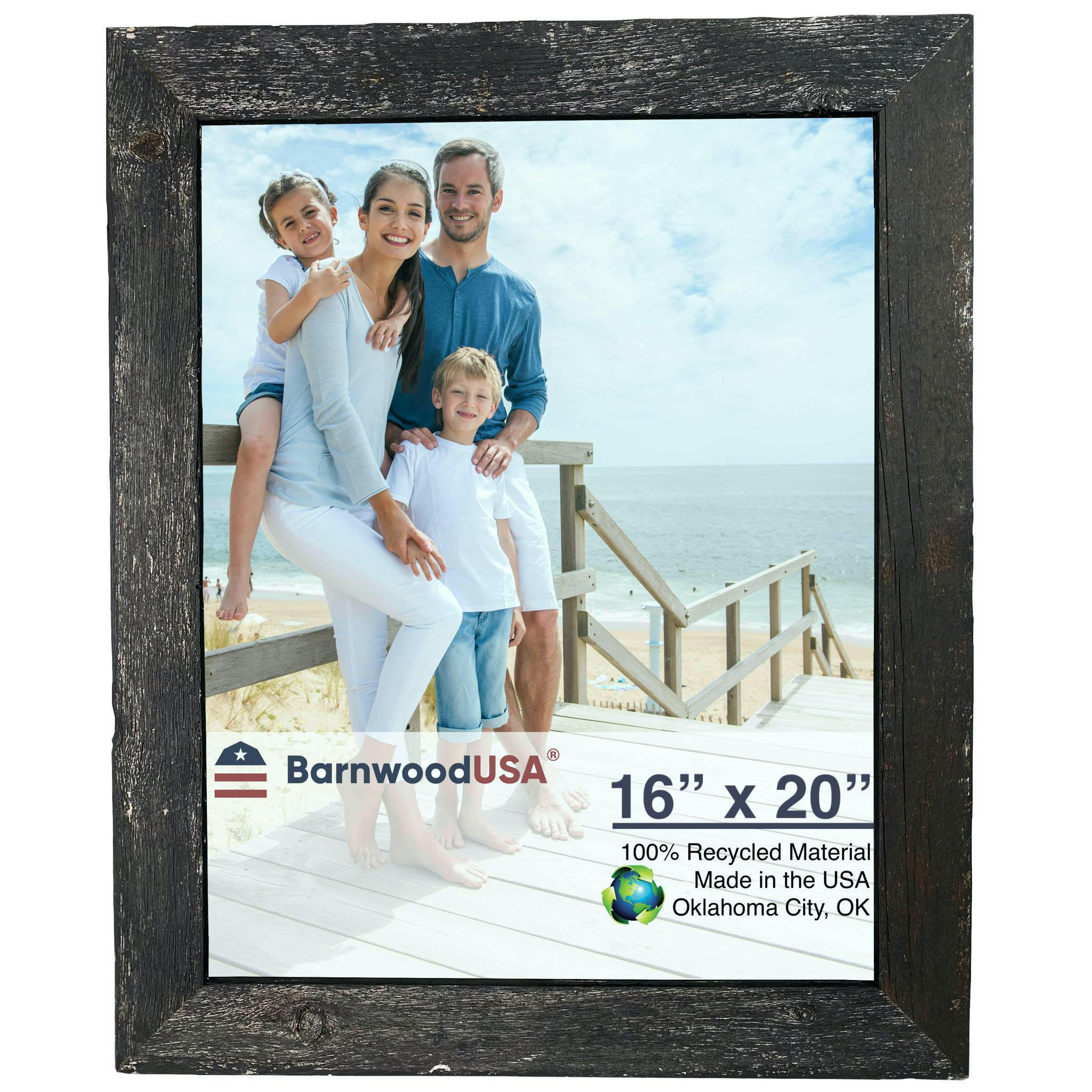 BARNWOODUSA Farmhouse 16x20 Picture frame 1 1/2 inch Molding 100% Reclaimed Wood Rustic Smokey Black