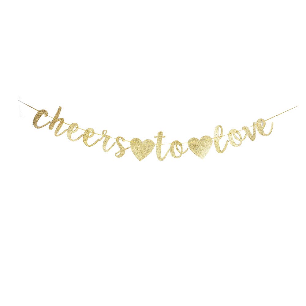 Wedding, Engagement, Bach, Valentine's Day Party Decorations, Cheers to Love Gold Gliter Paper Banner Backdrops