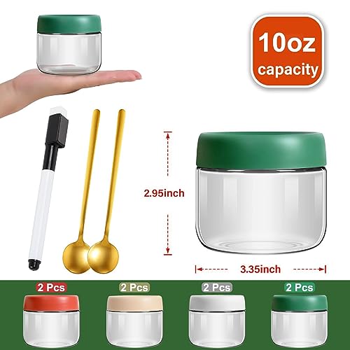 8 Pack 10oz Overnight Oats Containers With Lids, Reusable Leak Proof Wide Mouth Mason Jars For Fruit, Salad Dressing, Sauce, Cereal, Pasta, Sugar, Beans, Spice
