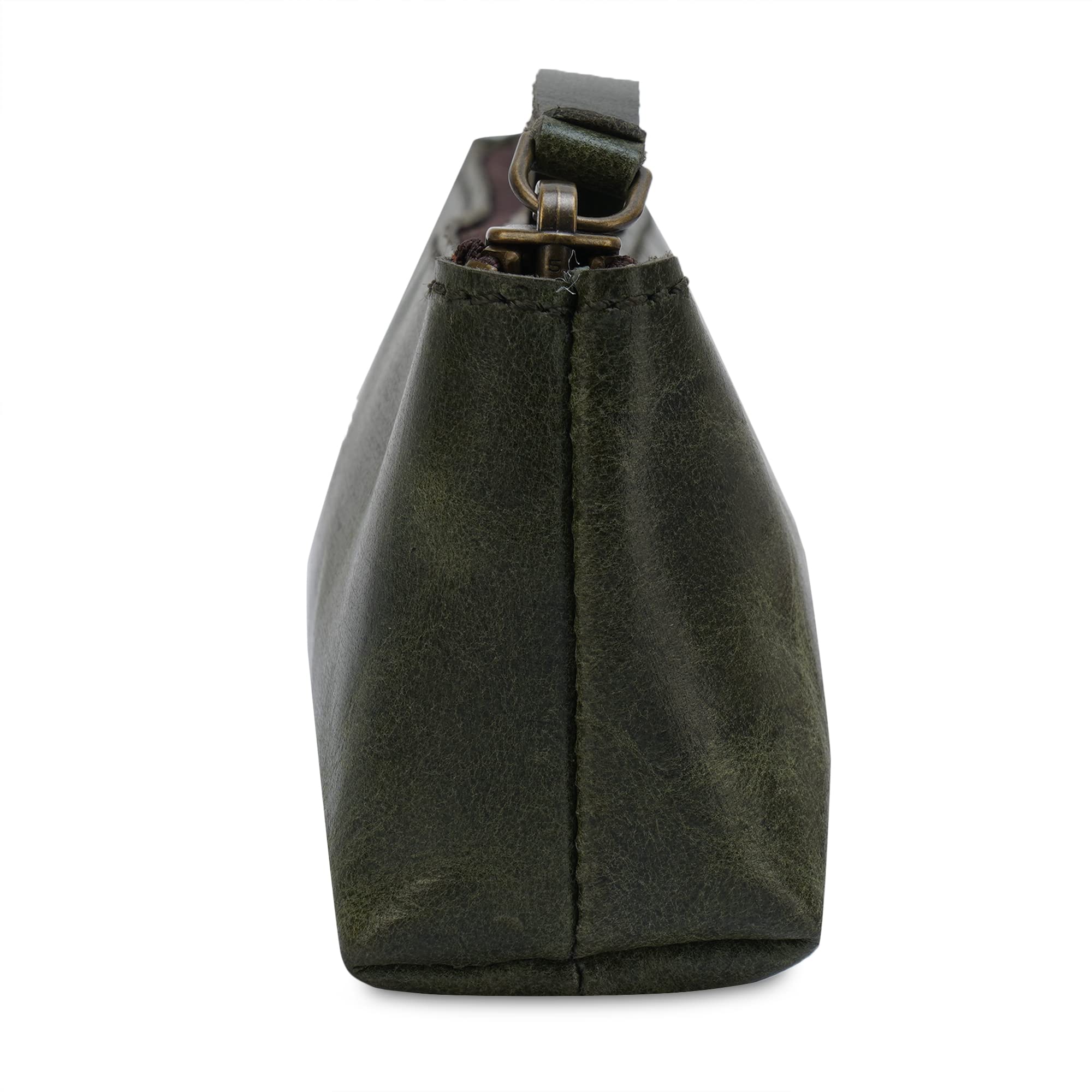 Leather Pencil Pouch, Make-up Brush Pouch, Leather Pencil Case, Zippered Pouch for Make-up essentials, Pen Case, Pen & Marker Case, Pencil Case For Students & School (Forest Green)
