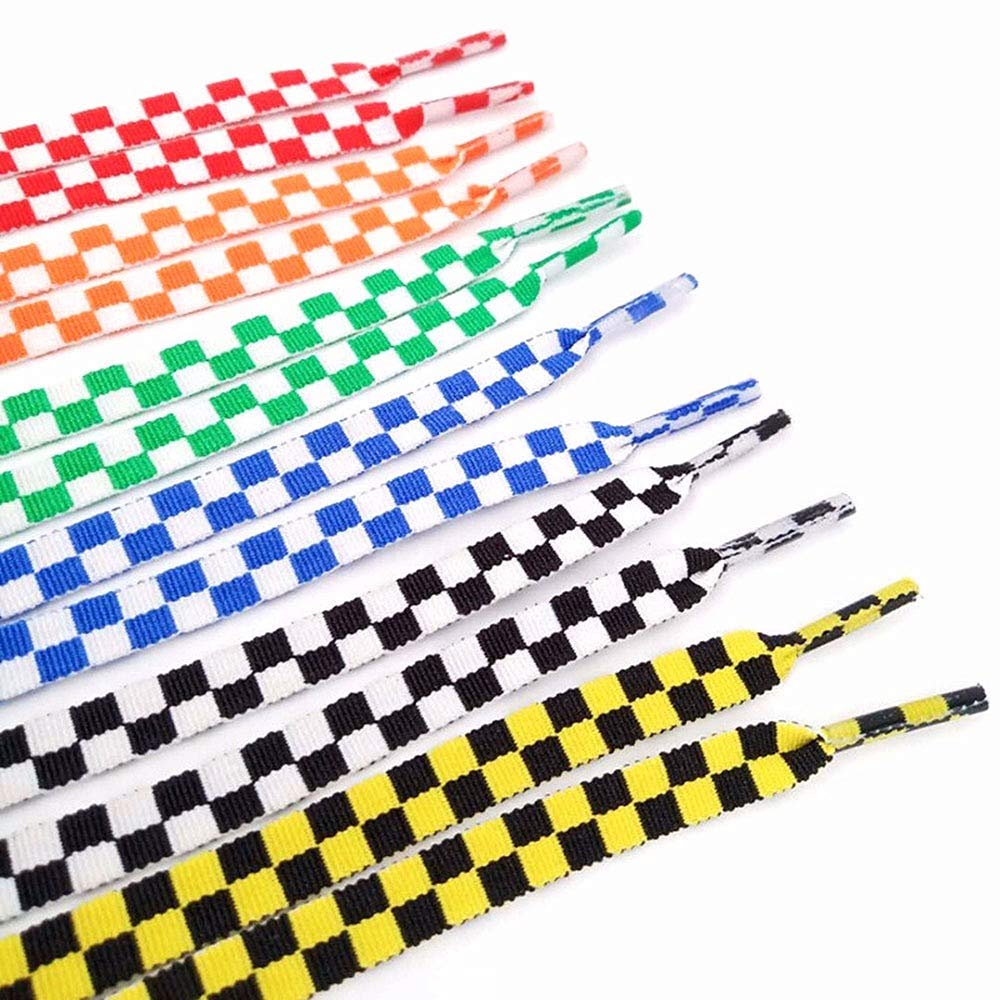 Juipniss Fashion Sneaker Shoe Laces Colors Checkered Grid Flat Printing Shoelaces (45'' colored)