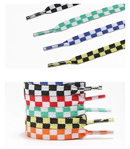 Juipniss Fashion Sneaker Shoe Laces Colors Checkered Grid Flat Printing Shoelaces (45'' colored)