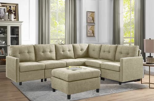 BEEY Sectional Sofa Set 6 Seats Reversible Corner Sectional with Ottoman L-Shaped Fabric Couches Modular Living Room Furniture Sets