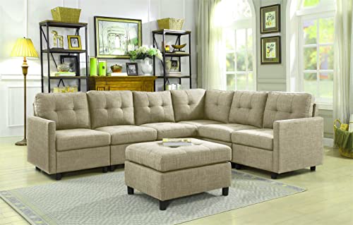 BEEY Sectional Sofa Set 6 Seats Reversible Corner Sectional with Ottoman L-Shaped Fabric Couches Modular Living Room Furniture Sets