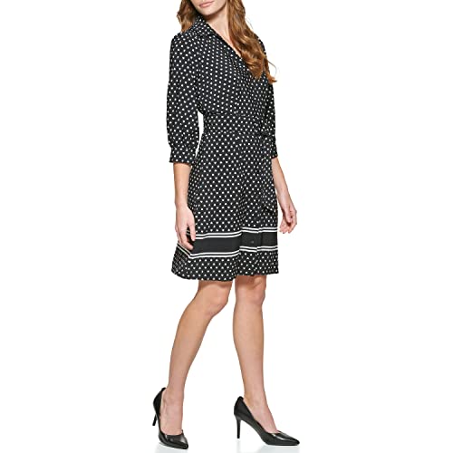 Karl Lagerfeld Paris Women's Paris Printed Cotton Shirt Dress, Black w/Soft White Details, 14