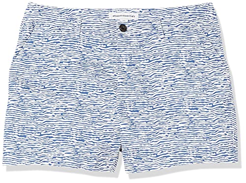 Amazon Essentials Women's 5 Inch Inseam Stretch Chino Short With Pockets (Available in Plus Size), Blue White Ripple Print, 20 Plus