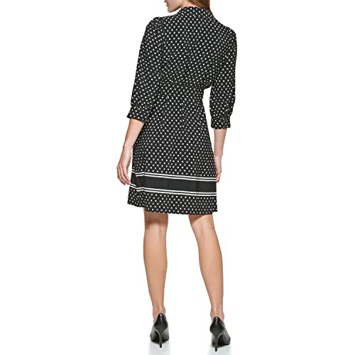 Karl Lagerfeld Paris Women's Paris Printed Cotton Shirt Dress, Black w/Soft White Details, 14