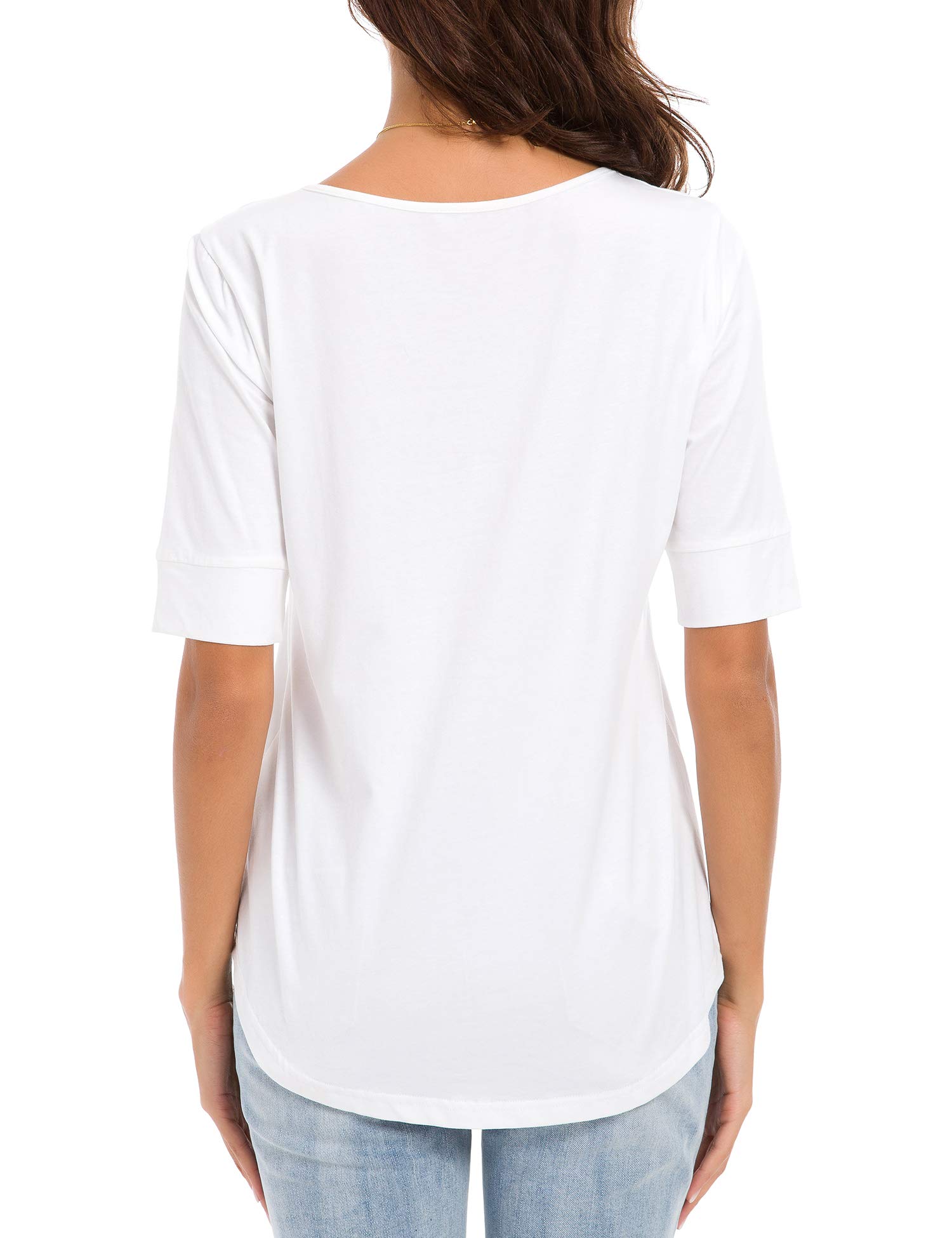 LUSMAY Womens White Cotton Tops Fashion Casual Fitted T Shirt Half Sleeve Tunic Tee