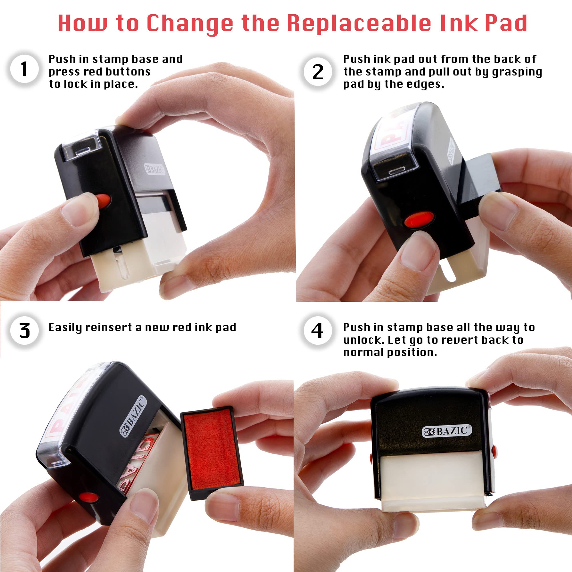 BAZIC Paid Self Inking Rubber Stamp (Red Ink), Stamp Impression Size 1.41" x 0.47", Great for Office, Shipping, Receiving, Accounting, Expiration, Due Dates, 1-Pack