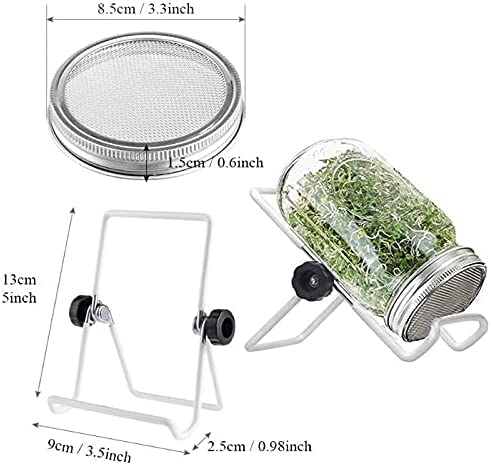 Sprouting Jar Kit, 2 Wide Mouth Mason Jars with Stainless Steel Strainer Lids Stands and Tray Germinator Set, Indoor Seed Sprouter Jar Kit for Growing Broccoli Beans