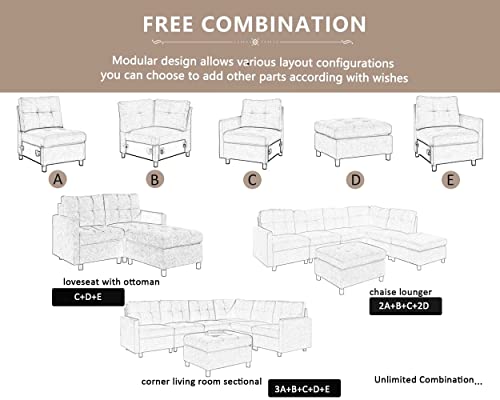 BEEY Sectional Sofa Set 6 Seats Reversible Corner Sectional with Ottoman L-Shaped Fabric Couches Modular Living Room Furniture Sets