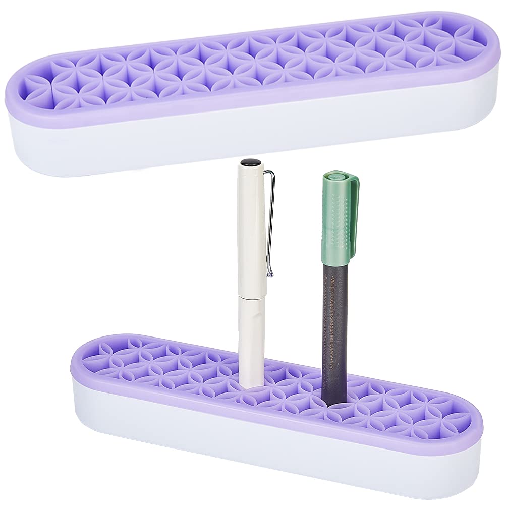 GORGECRAFT Sew Desktop Organizers Silicone Makeup Brush Holder Organizer Cosmetic Storage Box Multipurpose Make Up Brush Stand Painting Pen Holder Sewing Craft Tools for Stash and Store (Purple)