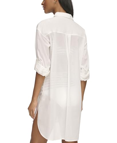 Karl Lagerfeld Paris Women's Standard Paris Logo Collared Swim Coverup, Soft White, Small