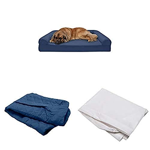 Furhaven Pet Bundle - Jumbo Plus Navy Memory Foam Quilted Quilted Sofa, Extra Dog Bed Cover, & Water-Resistant Mattress Liner for Dogs & Cats