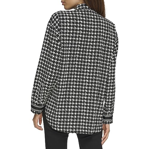 Karl Lagerfeld Paris Women's Oversize Houndstooth Blouse, Black/Soft White