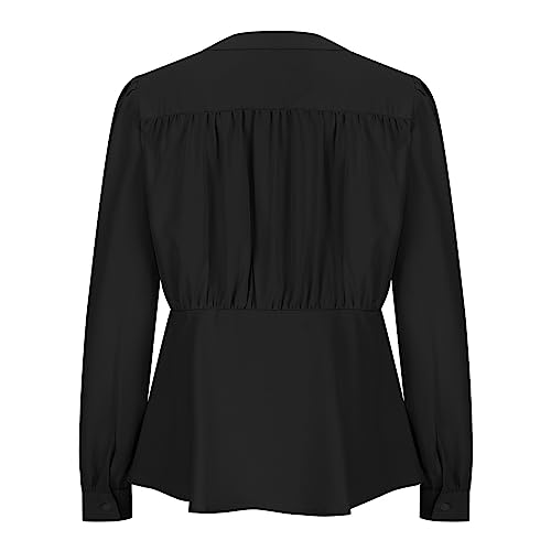 Womens Going Out Tops Empire Waist V-Neck Long Puff Sleeve Shirts Solid Color Slim fit Classic Business Casual tees