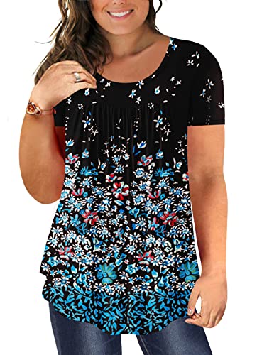 Girdtyd Womens Plus Size Tunic Tops To Wear With Leggings Casual Short Sleeve Blouses Ruffle Summer Floral Fashion T Shirt 3XL