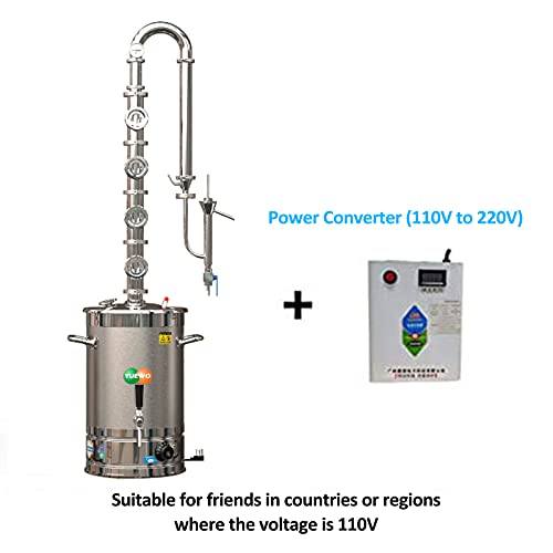 YUEWO 110V Electric 304 Stainless Steel Alcohol Distiller Flute Reflux Column Still with Sight Glasses Wine Making Kit for DIY Whisky Wine Brandy Gin (Produce 92% ABV)
