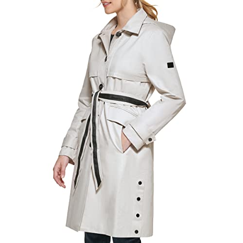 Karl Lagerfeld Paris Women's Belted Trench Coat, Button UP Sand, Large