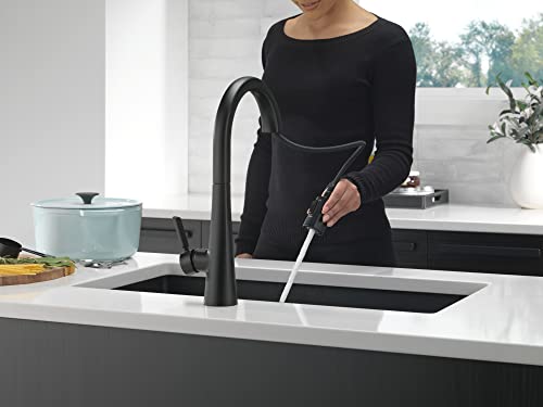 Delta Faucet Monrovia Matte Black Kitchen Faucet Black, Kitchen Faucets with Pull Down Sprayer, Kitchen Sink Faucet, Faucet for Kitchen Sink, Magnetic Docking Spray Head, Matte Black 9191-BL-DST