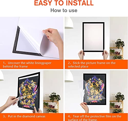 AOSGEDY 6 PACK Diamond Painting Picture Frames for 30x40cm, Diamond Art Canvas Frames 12" x 16", Self Adhesive Diamond Magnetic Art Frame, Frames for Wall Window Door Black, Inside Size 10" x 14"