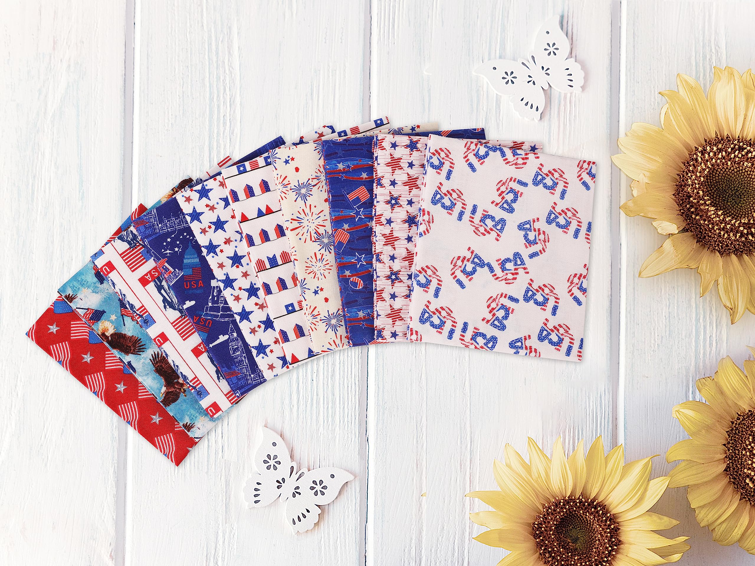 Craftido -25 Options- 100% Cotton Quilting Fabric Bundles 10pcs Fat Quarters 18”x21”-Medium Weight 5.2 oz- for Quilting, Sewing Project, Patchwork, DIY Crafts – American Style